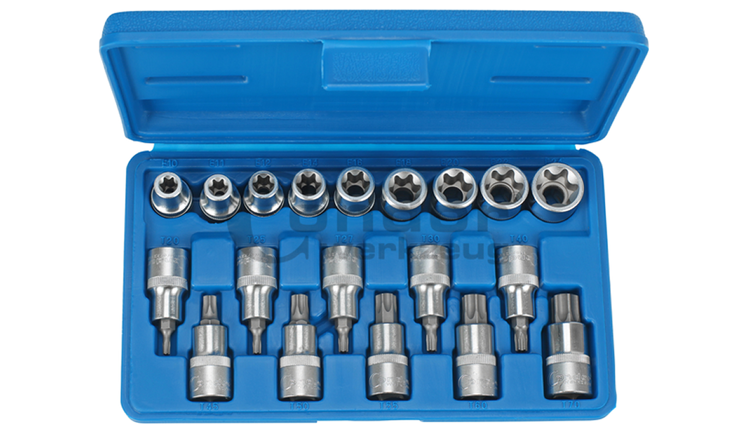 Condor 1008/1 Steckschlüssel-Einsätze, 19-tlg., 1/2'', TX o.Bohrung / E ...